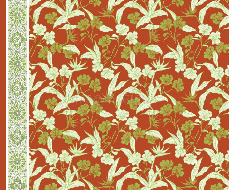 Floral Seamless Pattern with Digital Border Stock Illustration for ...