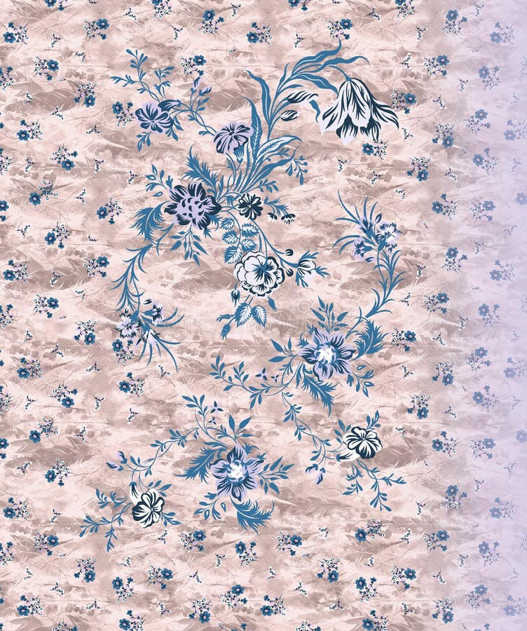 Floral Seamless Pattern with Digital Border Stock Illustration for ...