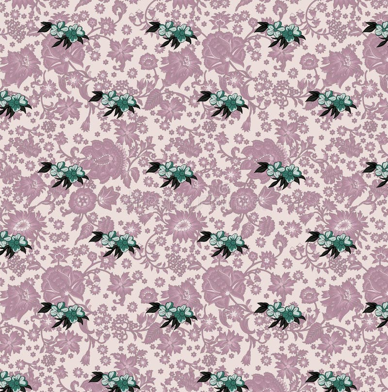 Floral Seamless Pattern with Digital Border Stock Illustration for ...