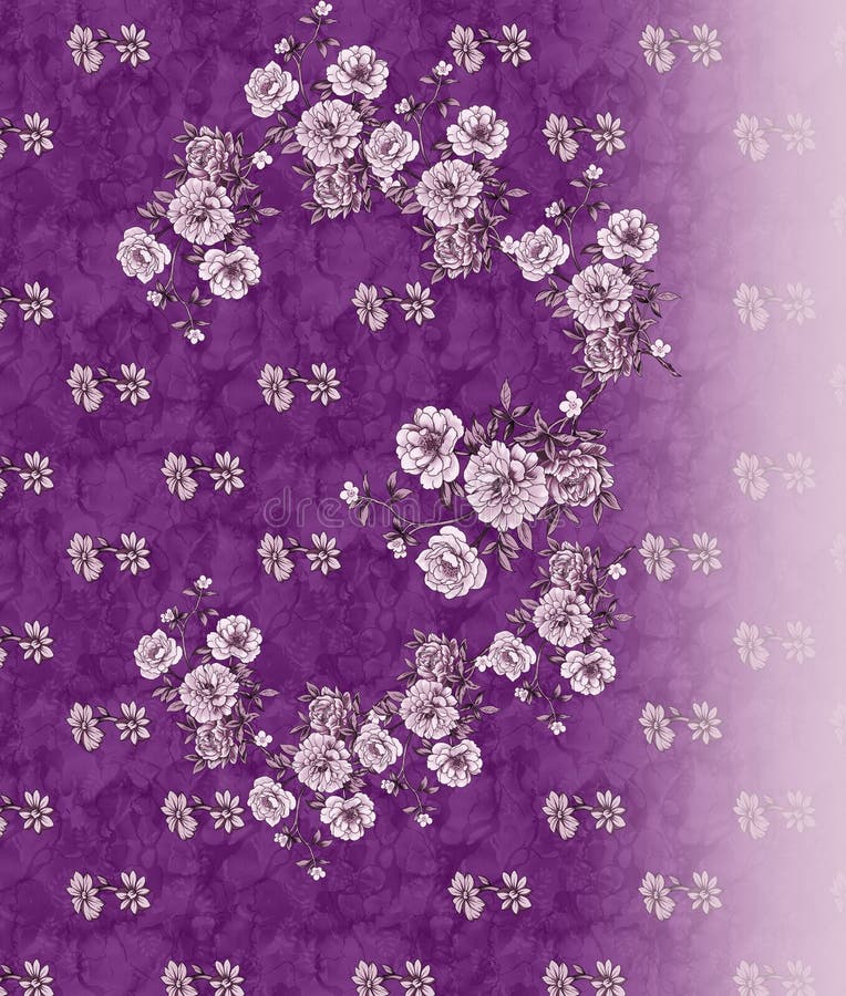 Floral Seamless Pattern with Digital Border Stock Illustration for ...