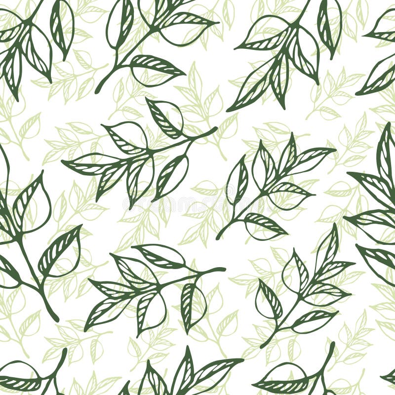Floral Seamless Pattern with Doodle Leaves. Greenery Vector Background ...