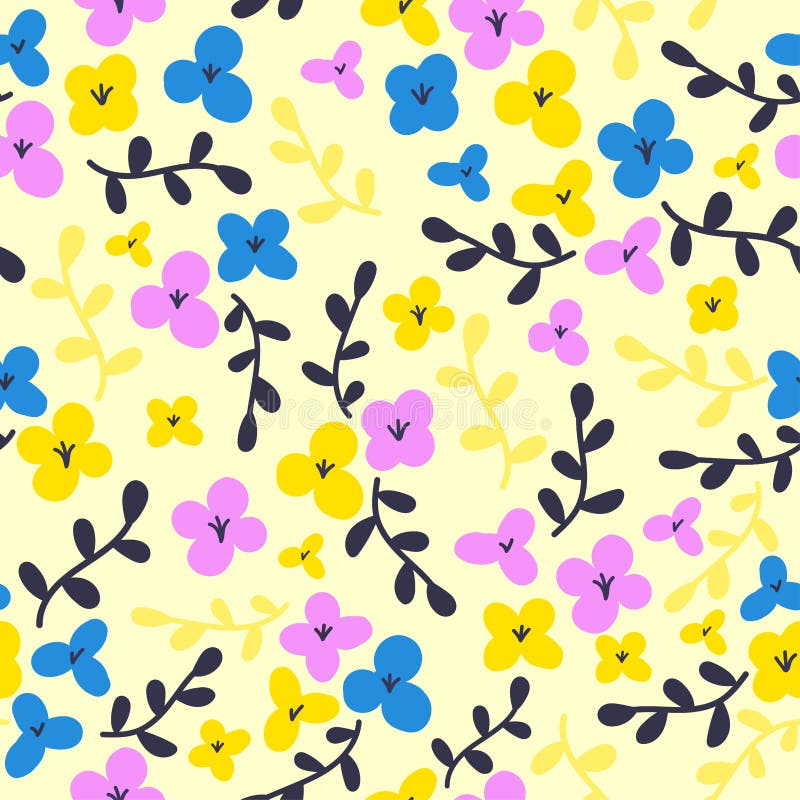 Floral Seamless Pattern in Flat Cartoon Style Stock Vector ...