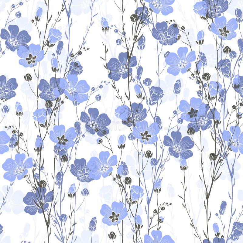 Floral Seamless Pattern Of Flax Plant With Flowers And Buds. Stock ...
