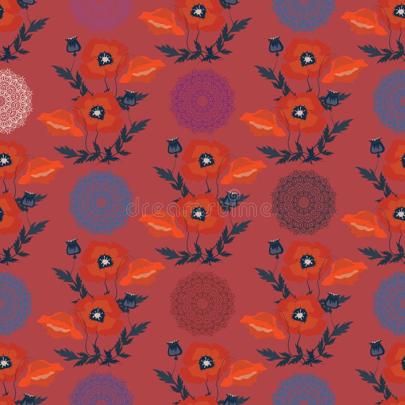 Floral Seamless Pattern. Flower Poppy Background. Mandala. Stock Vector ...