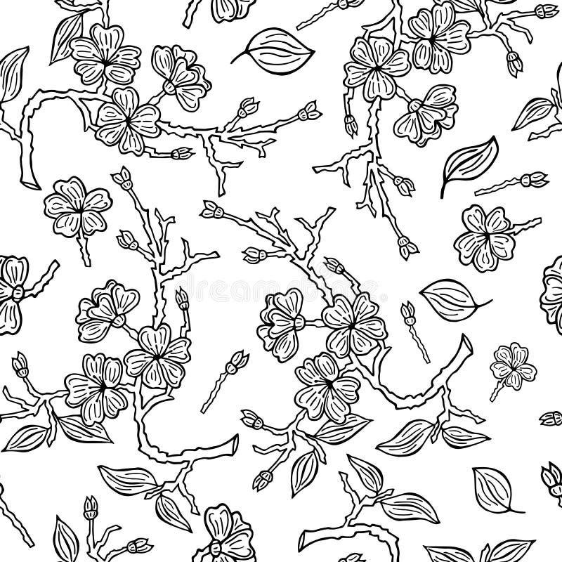Floral Seamless Pattern. Flowers, Buds, Apple Tree Branches . Vector ...