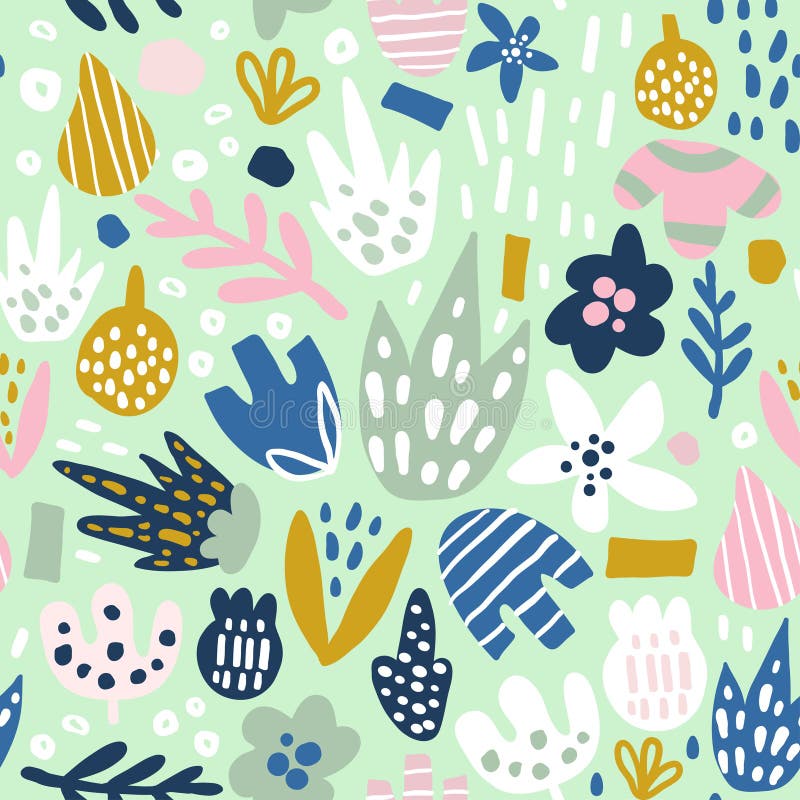 Floral Seamless Pattern with Funky Flowers. Creative Surface Design ...