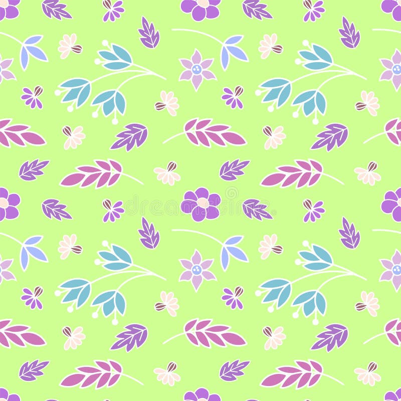 Floral Seamless Pattern. Green Background with Flowers and Leaves ...