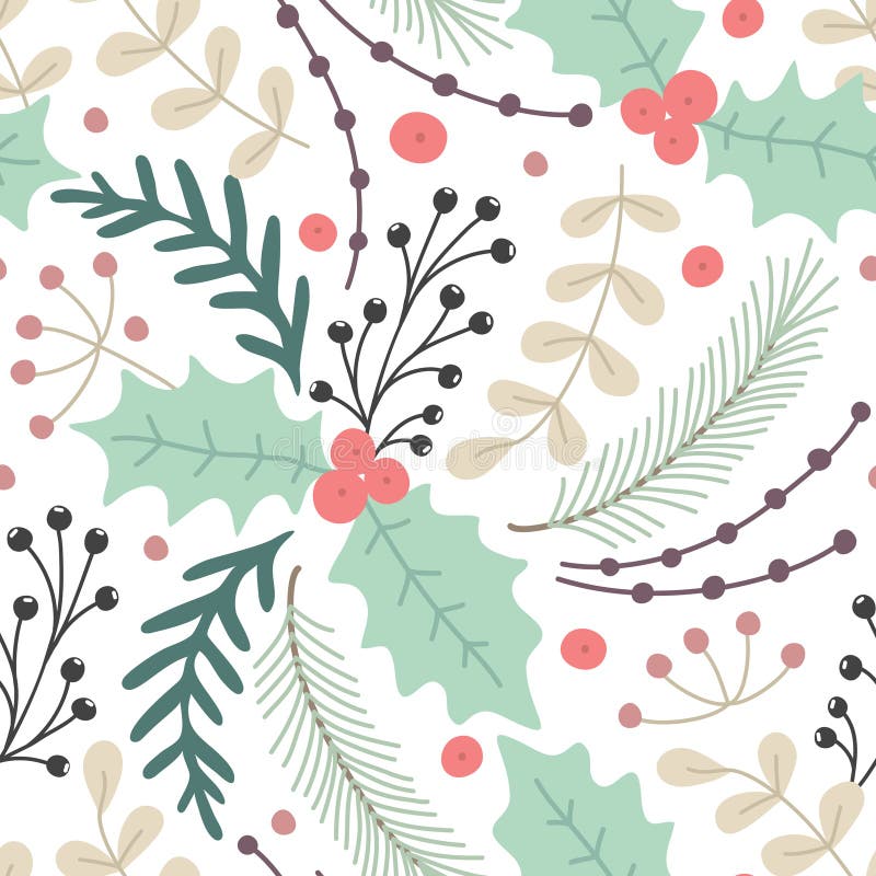 Floral Seamless Pattern. Hand Drawn Herbs. Merry Christmas. Winter ... Floral Seamless Pattern. Hand Drawn Herbs. Merry Christmas. Winter ...