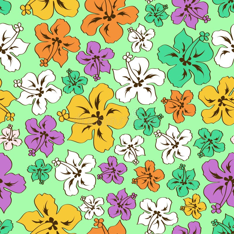 Floral Seamless Pattern Of Hawaiian Hibiscus Stock Vector