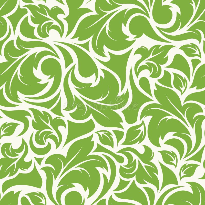 Floral Seamless Pattern with Leaves. Vector Green and White Floral ...