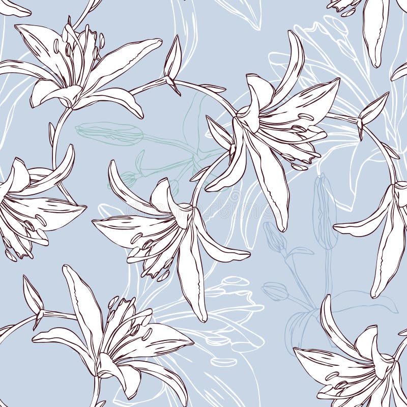Floral Seamless Pattern with Lily Stock Vector - Illustration of ornate ...