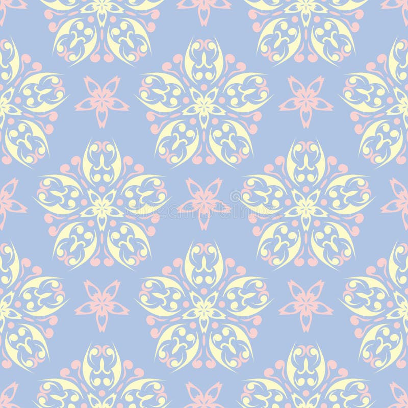 Floral Seamless Pattern. Pale Blue Background With Beige And Pink ...