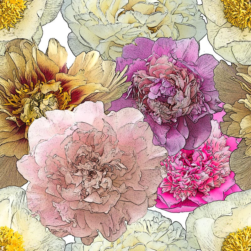 Floral Seamless Pattern with Peony Flowers Stock Illustration ...