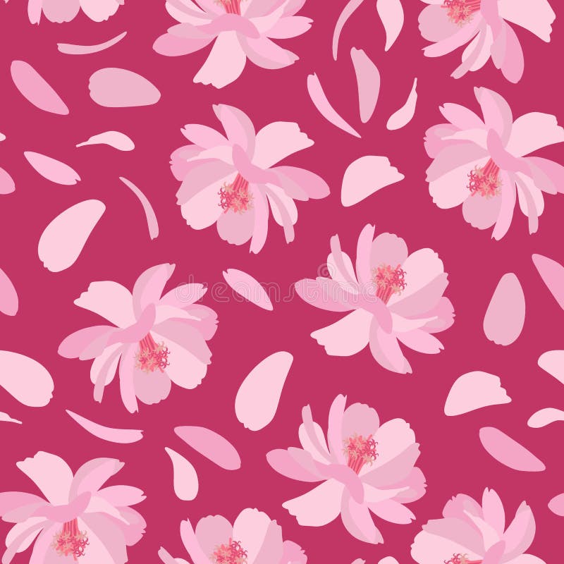 Floral Seamless Pattern with Pink Cosmos Flowers and Petals Stock ...