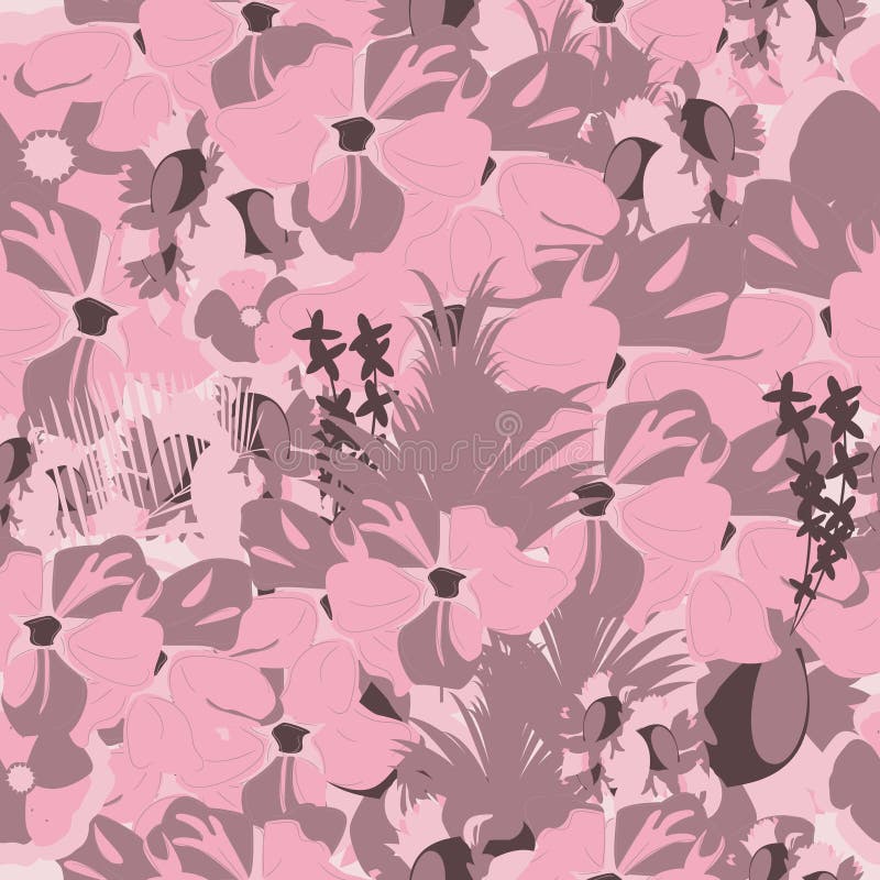 Floral Seamless Pattern. Pink Overlapping Flowers on a Pink Background ...
