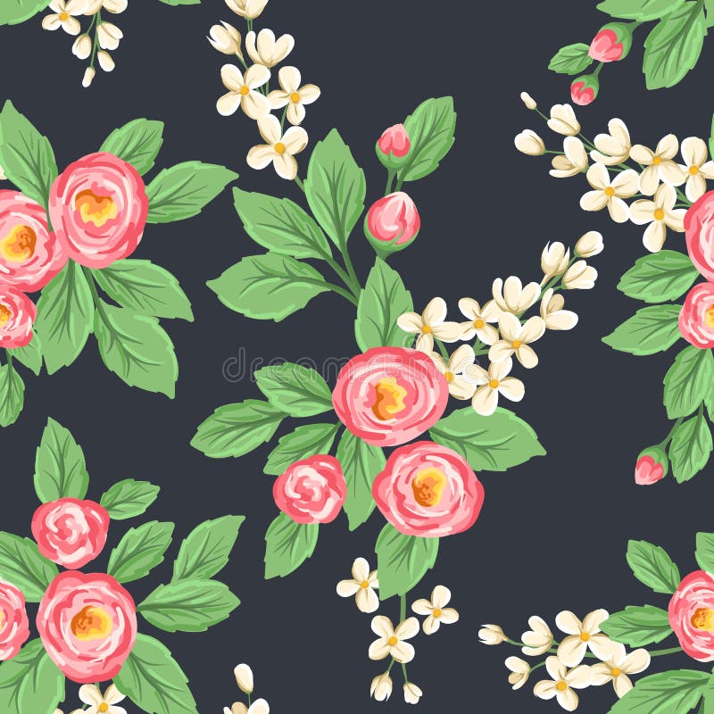Seamless Floral Pattern with Pastel Pink Roses Stock Vector ...