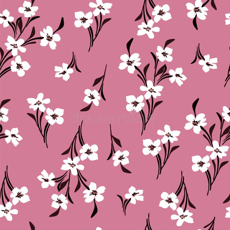 Floral Seamless Pattern. Pretty Flowers on Light Pink Background ...