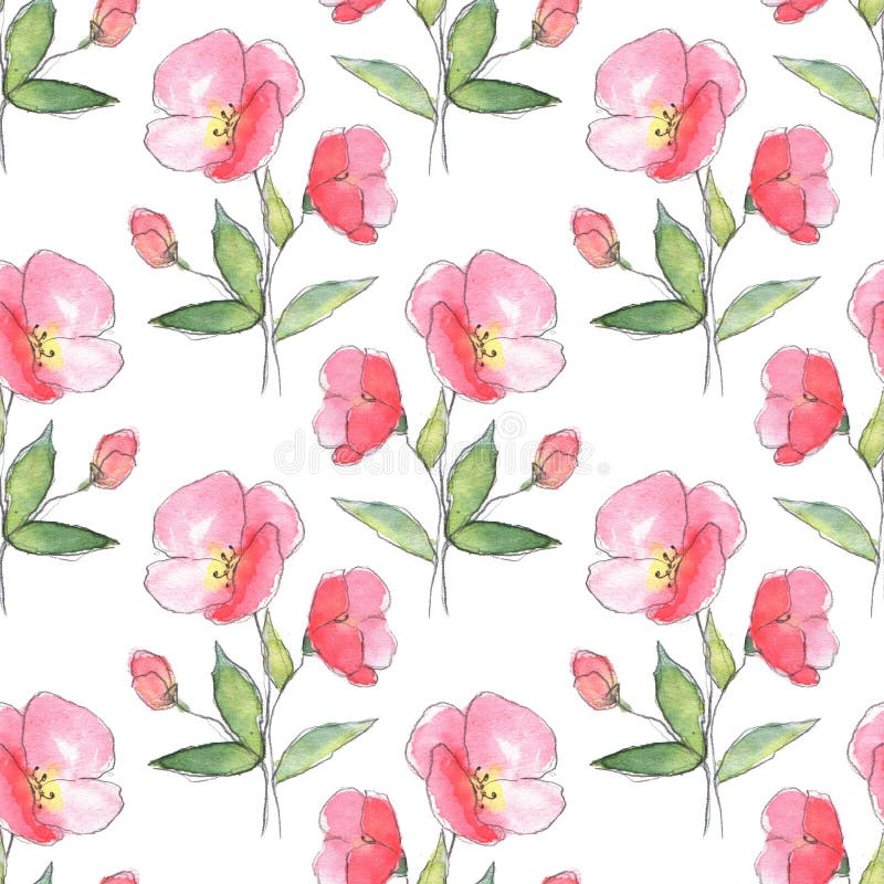 Floral Seamless Pattern. Red Flowers Stock Illustration - Illustration ...