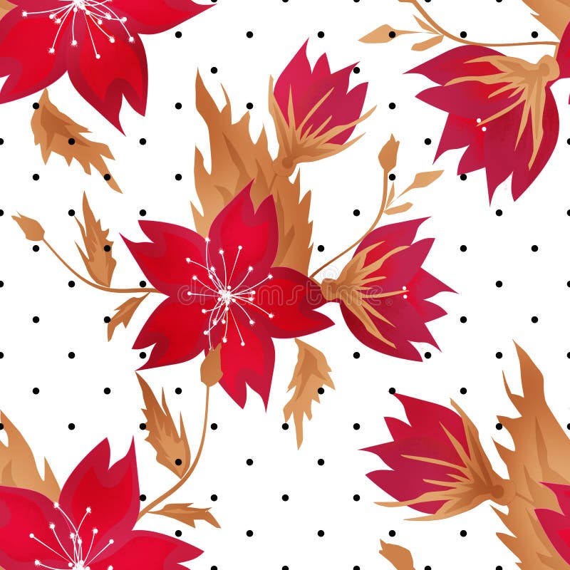Floral Seamless Pattern with Red Flowers Texture Stock Illustration ...