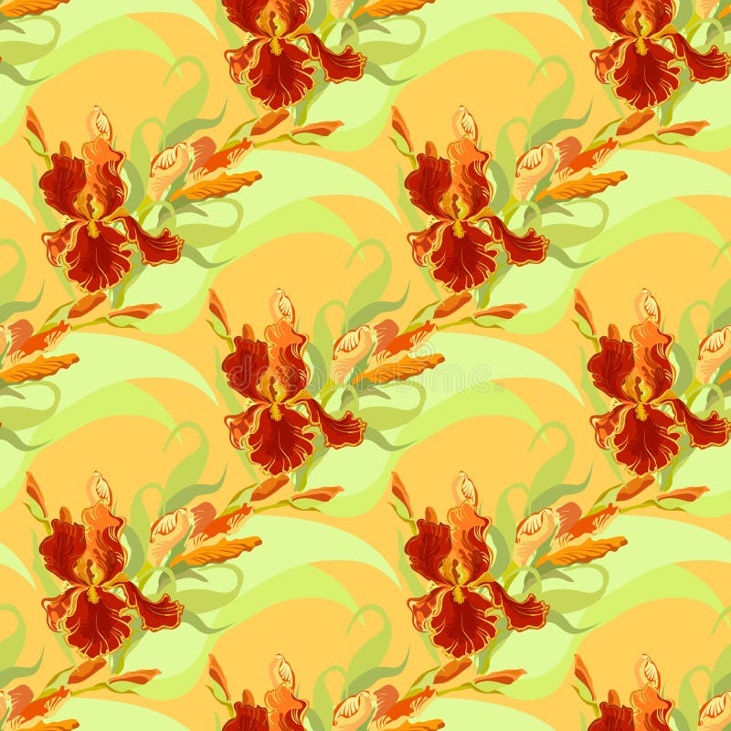 Floral Seamless Pattern. Red Iris Flower Background. Stock Vector ...