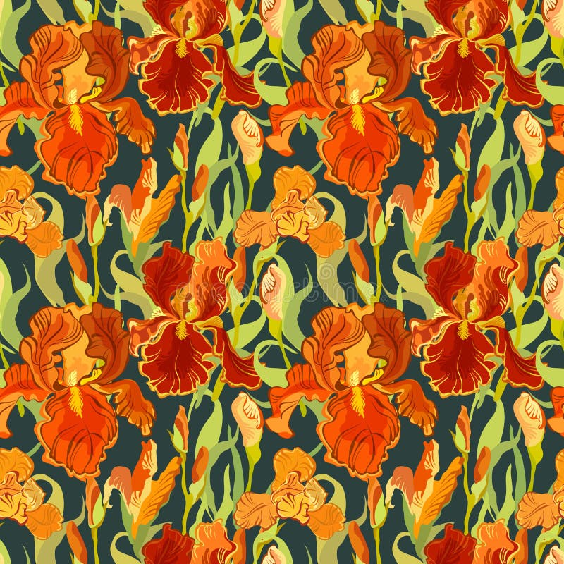 Floral Seamless Pattern. Red Iris Flower Background. Stock Vector ...