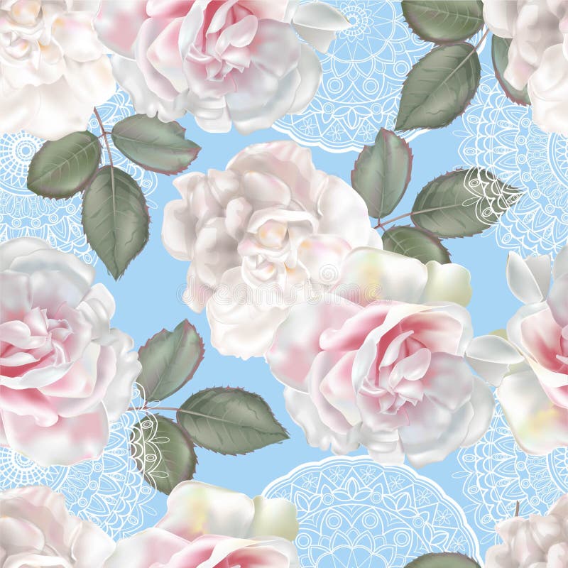 Floral Seamless Pattern with Rose and Lace - Vector Stock Vector ...