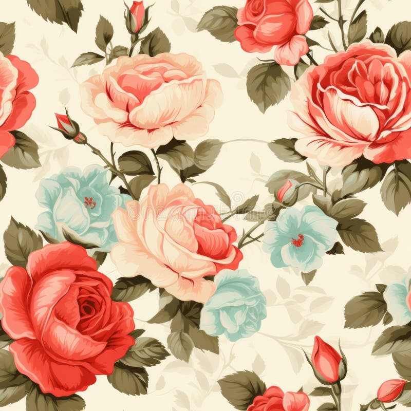 Floral Seamless Pattern of Roses Flowers. Stock Photo - Image of design ...