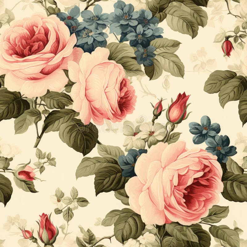 Floral Seamless Pattern of Roses Flowers. Stock Photo - Image of ...