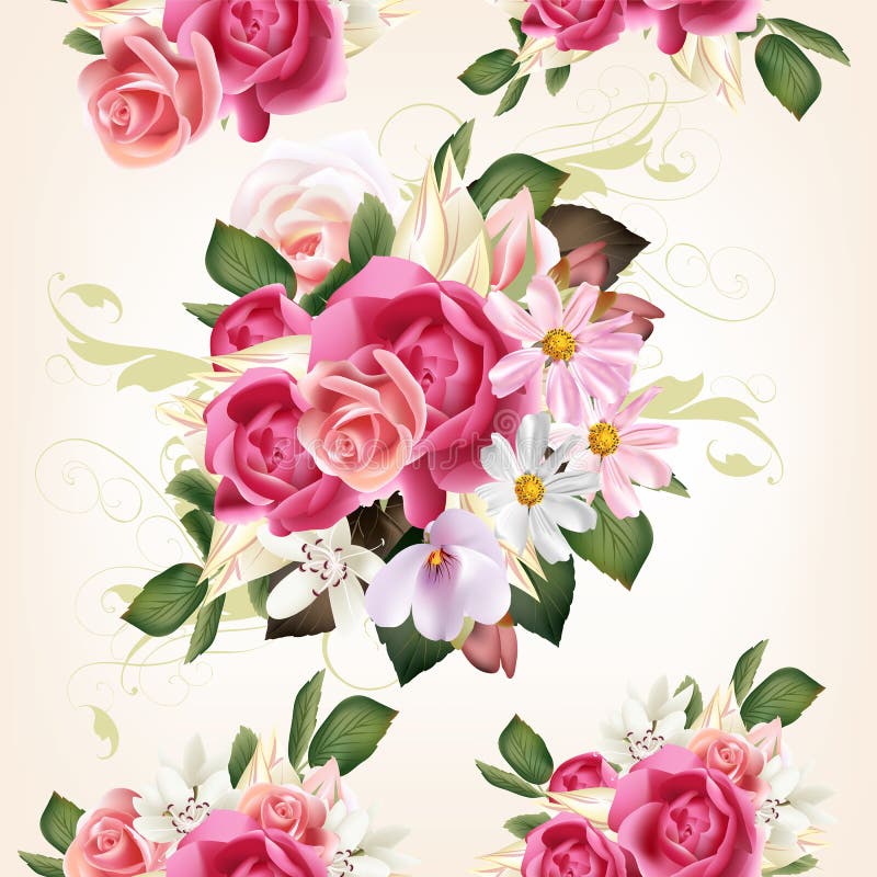 Floral Seamless Pattern with Roses and Flowers Stock Vector ...
