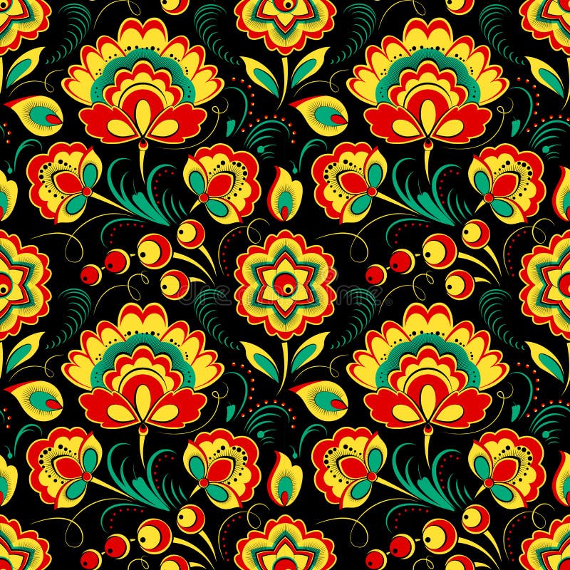 Floral Seamless Pattern in Russian Tradition Style Stock Illustration ...