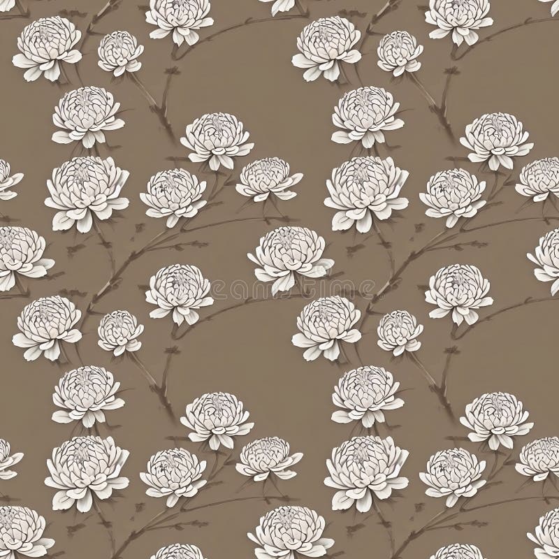 Floral Seamless Pattern with Small White Chrysanthemums on Beaver Brown ...