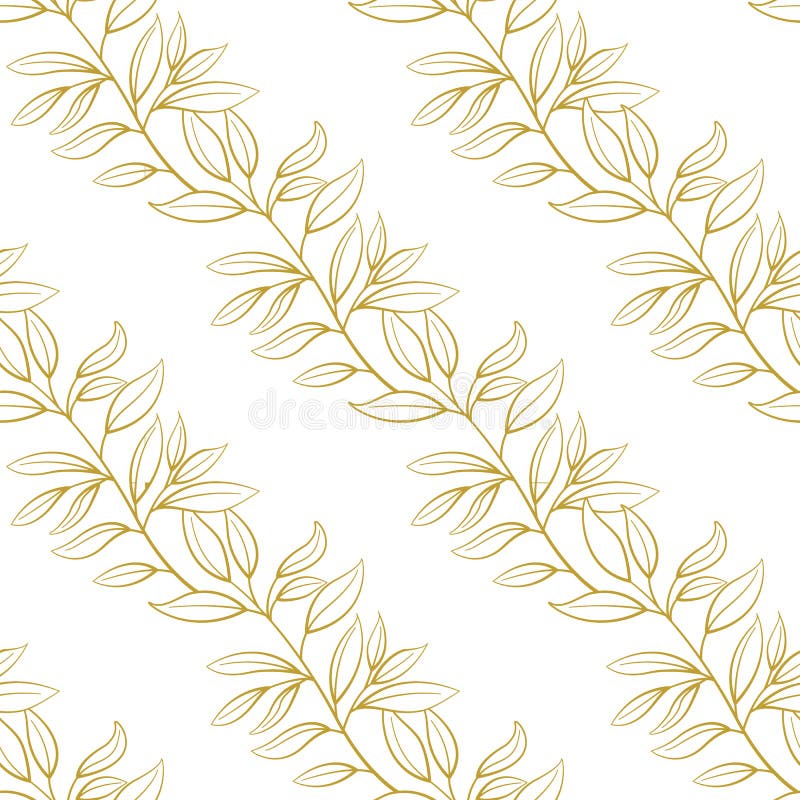 Floral Seamless Pattern. Vector Diagonal Golden Branches with Leaves ...
