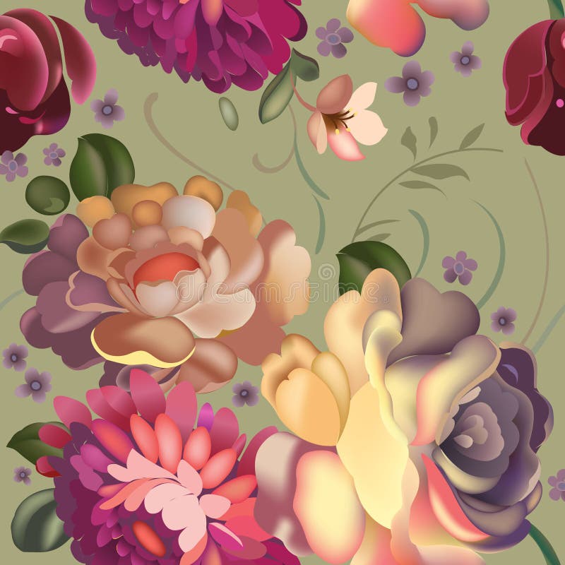 Floral Seamless Pattern with Vintage Flowers. Stock Vector ...