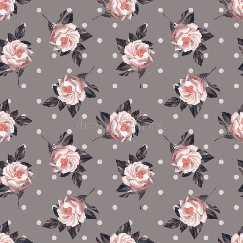 Floral Seamless Pattern with White Roses on Gray Background. Stock ...