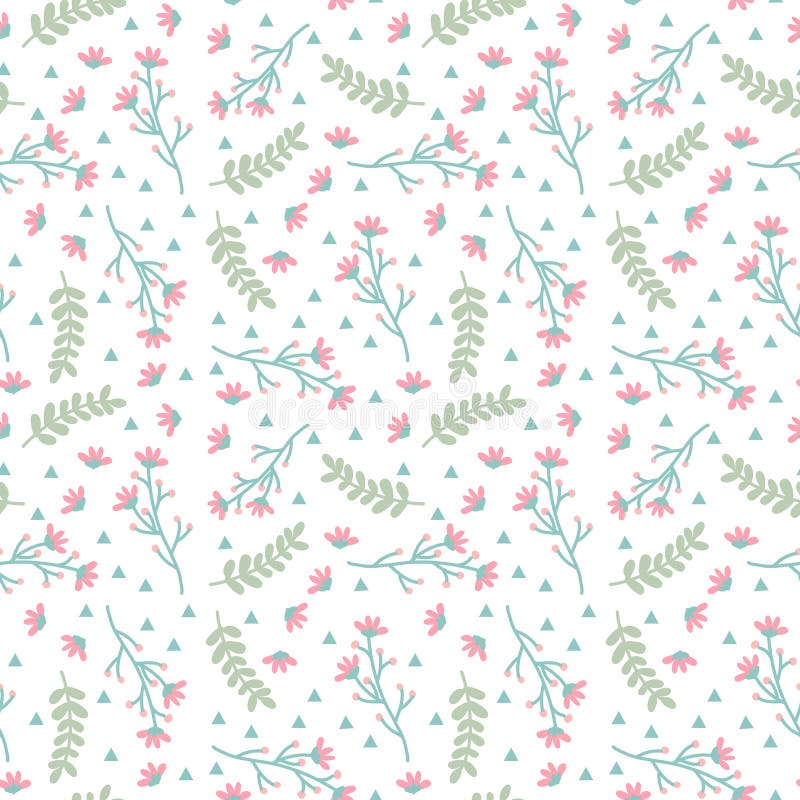 Floral Seamless Pattern, Wild Flowers and Leaf on White Background ...