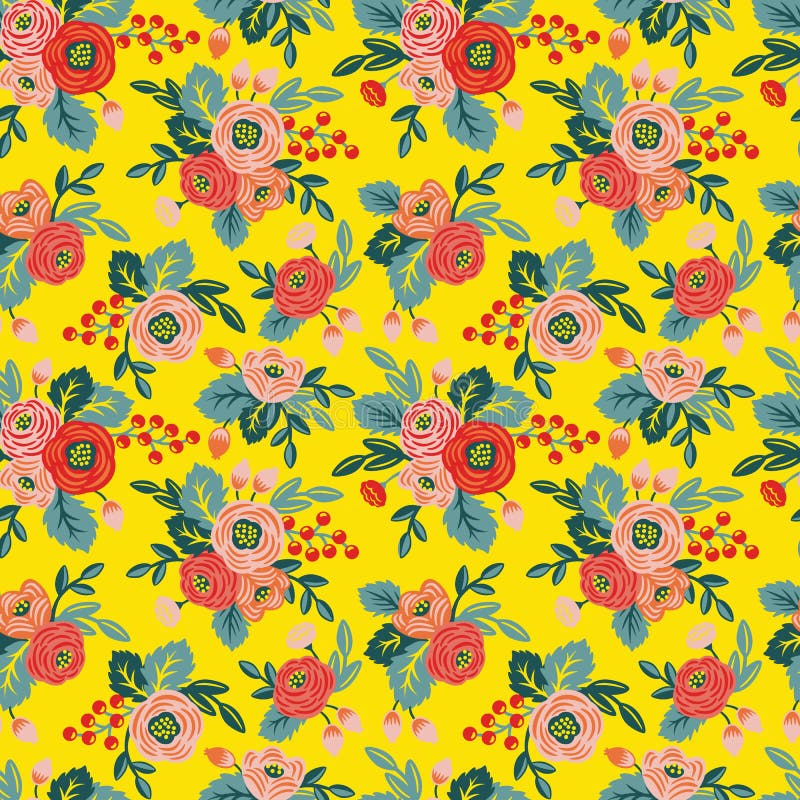 Floral Seamless Pattern on a Yellow Background Stock Vector ...