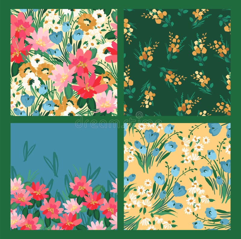 Floral Seamless Patterns and Border. Vector Design for Paper, Cover ...