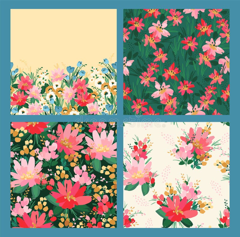 Floral Seamless Patterns and Border. Vector Design for Paper, Cover ...