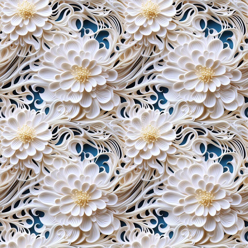 Floral Seamless Texture Pattern with White Volumetric 3d Flowers on ...