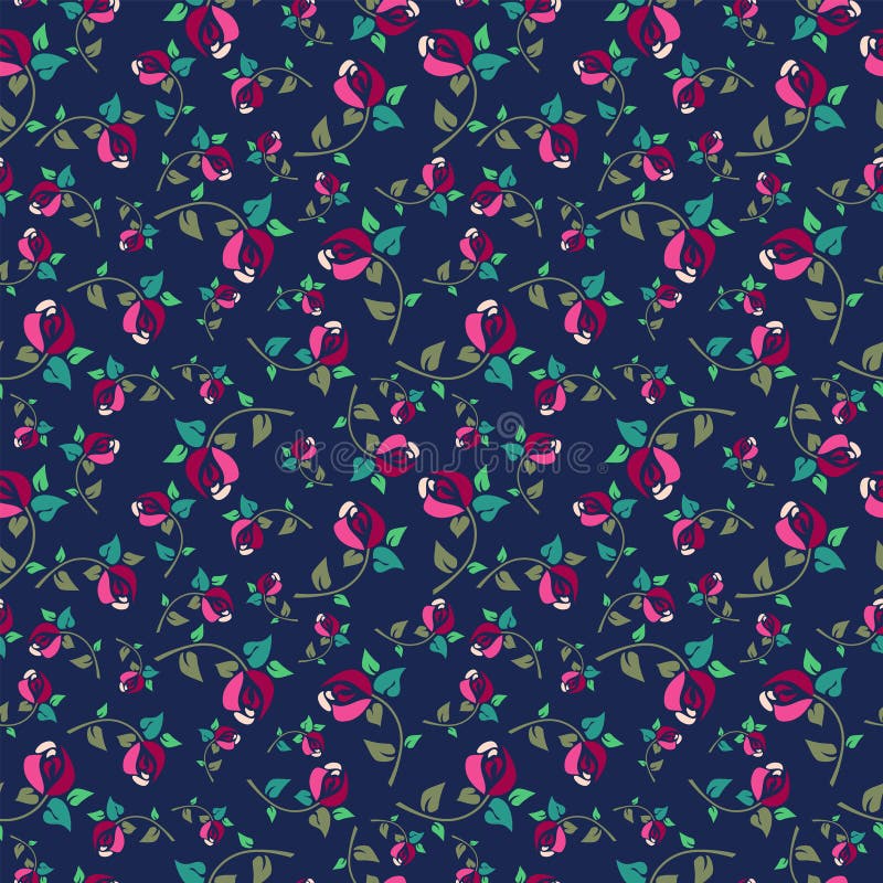 Floral Seamless Texture with Roses on Blue Background Stock Vector ...