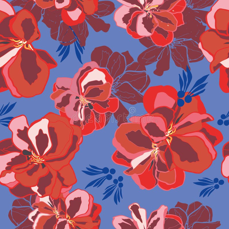 Floral Seamless Vector Pattern with Red Geranium. Stock Vector ...