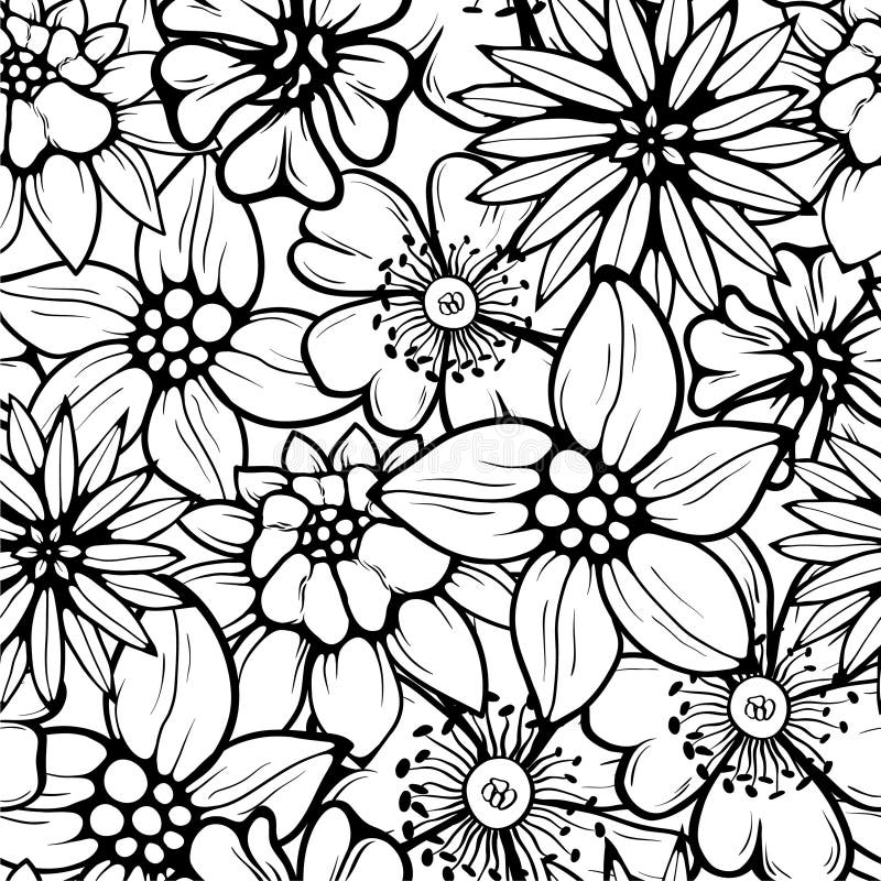 Hand Drawn Floral Seamless Pattern Stock Vector - Illustration of ...