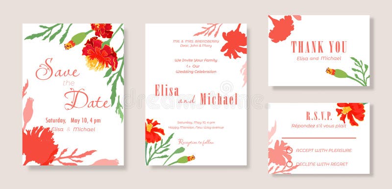 Floral Set with a Wedding Celebration Layout Stock Vector ...