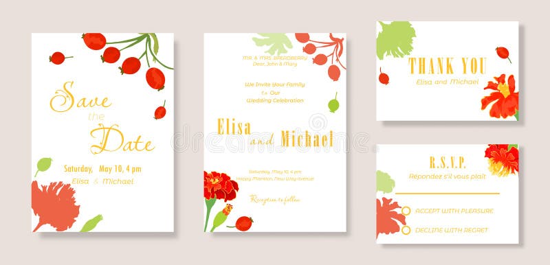 Floral Set with a Wedding Celebration Layout Stock Vector ...