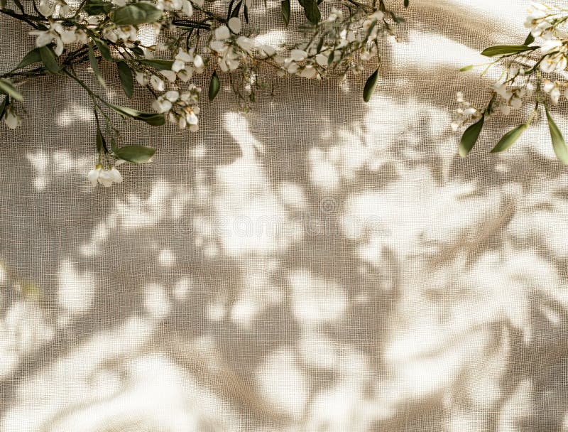 Floral Shadow Overlay. Spring Flowers and Sunlight on Linen Fabric ...