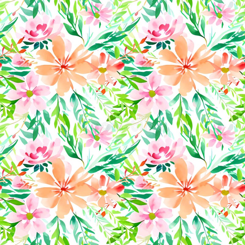 Floral Shape Watercolor Seamless Pattern. Stock Vector - Illustration ...