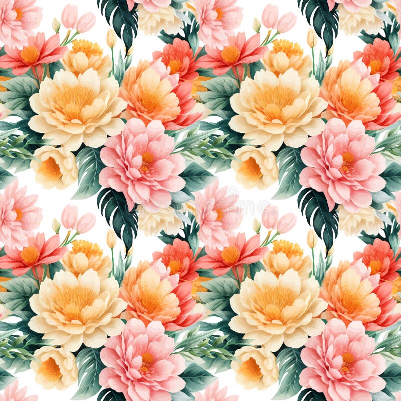 Floral Shape Watercolor Seamless Pattern. Stock Vector - Illustration ...