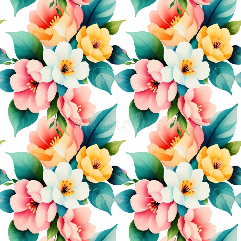Floral Shape Watercolor Seamless Pattern. Stock Vector - Illustration ...