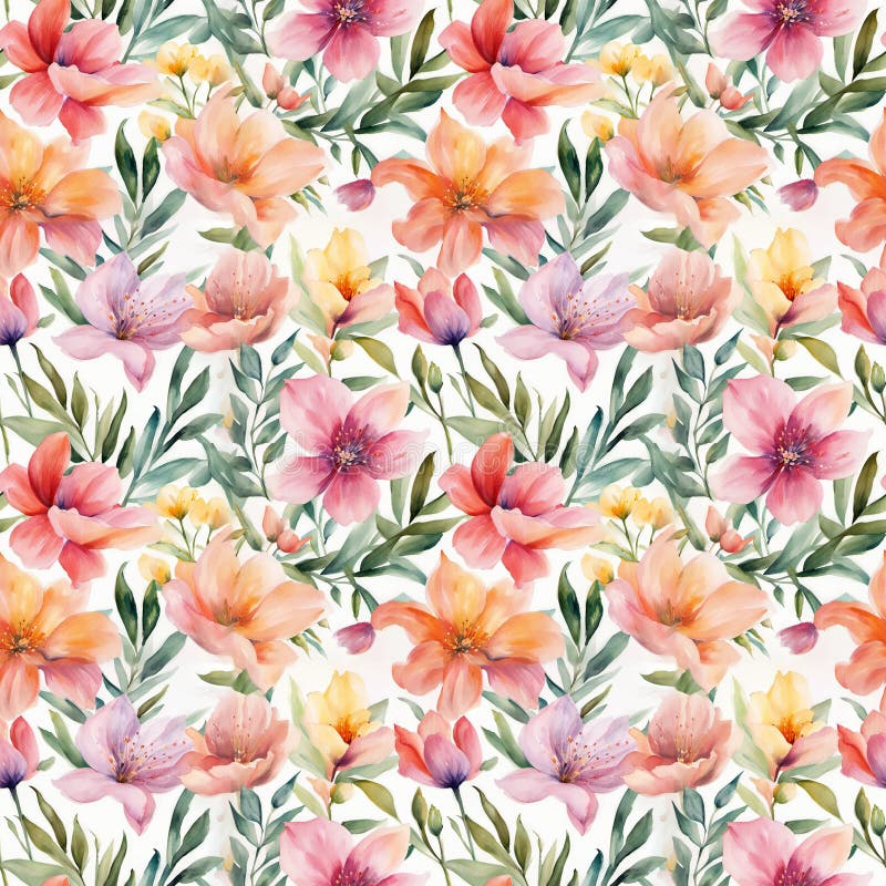 Floral Shape Watercolor Seamless Pattern. Stock Photo - Image of petal ...