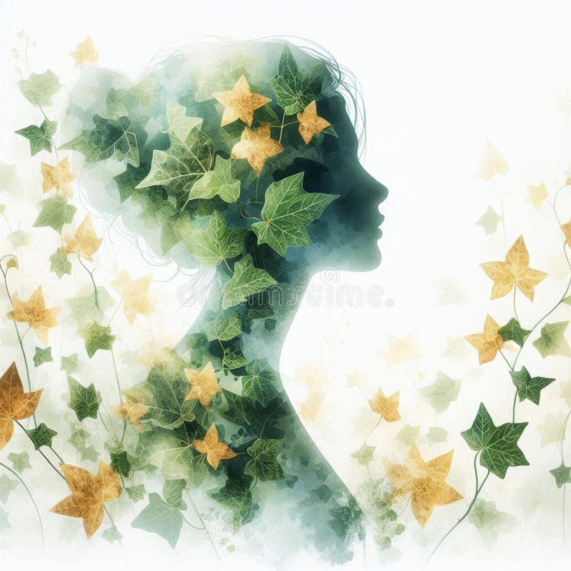 Floral Silhouette of a Young Woman Stock Illustration - Illustration of ...